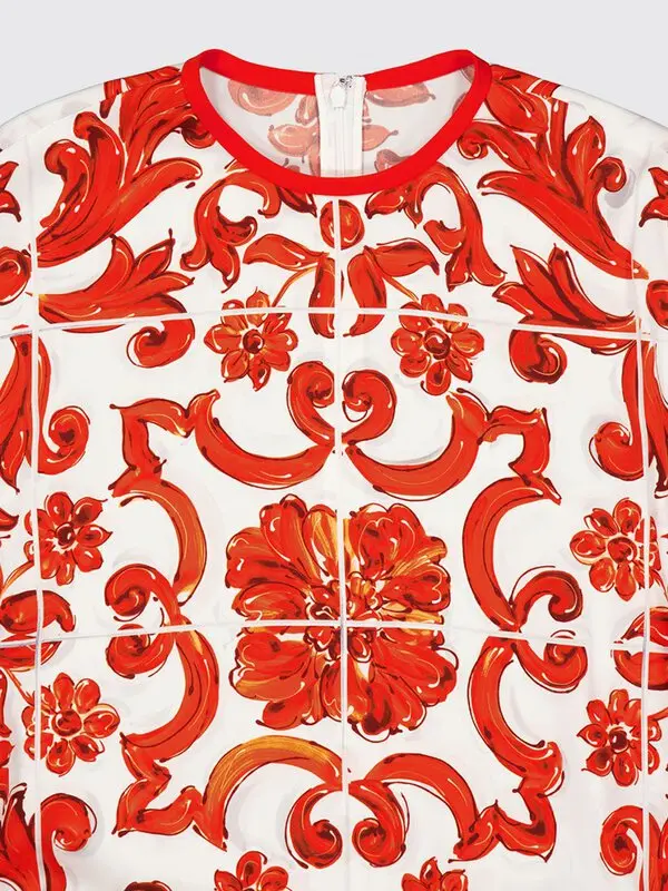 Dolce & Gabbana Majolica Print Silk Blouse With A Tie-waist Detail