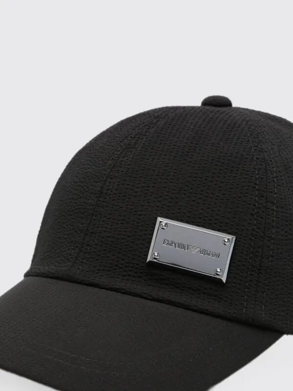 Emporio Armani Polyester Baseball Cap With Rigid Visor And Applied Logo - Black