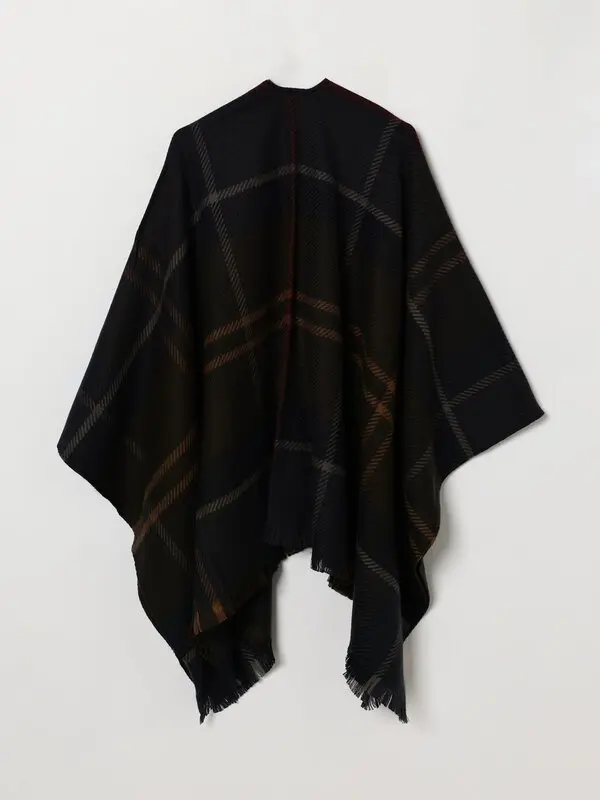 Barbour Check Acrylic Cape With Asymmetrical Design And Fringes