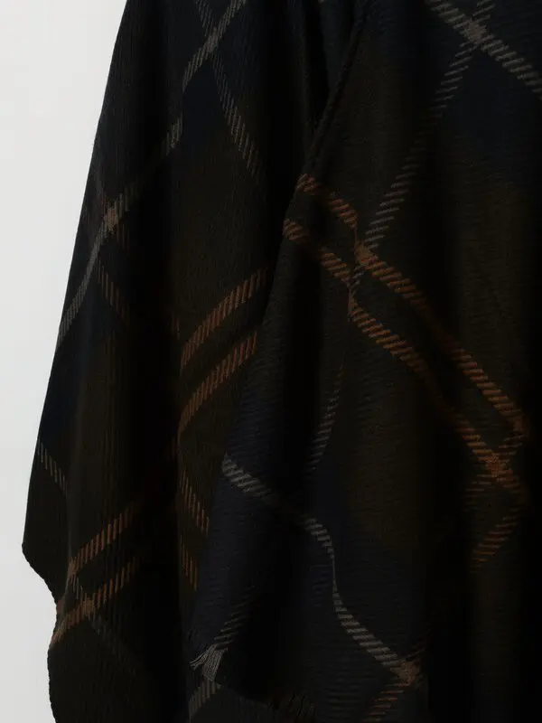 Barbour Check Acrylic Cape With Asymmetrical Design And Fringes