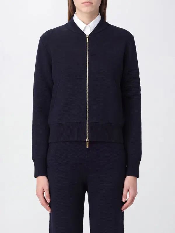 Thom Browne Virgin Wool And Linen Blend Bomber Jacket With Zip Closure - Blue