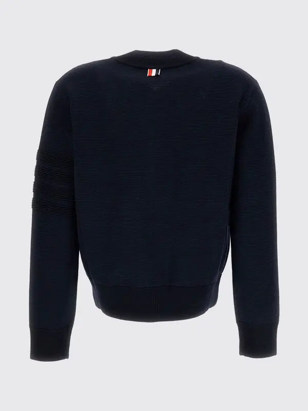 Thom Browne Virgin Wool And Linen Blend Bomber Jacket With Zip Closure - Blue