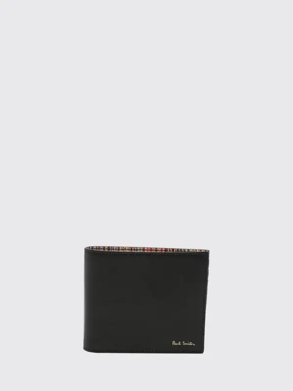 Paul Smith Bifold Calfskin Leather Wallet With Striped Interior And Laminated Logo