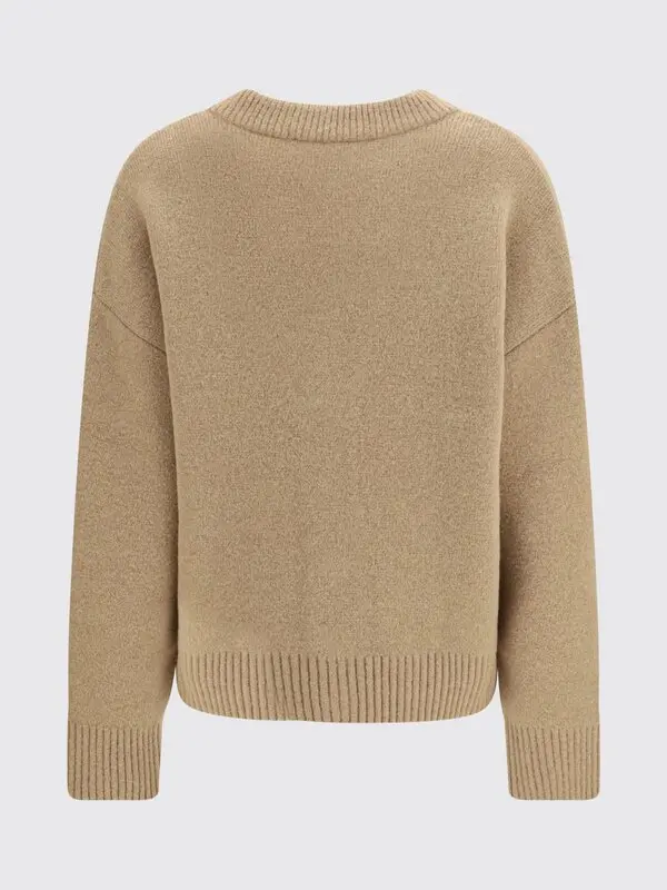 AMI Paris Alpaca Wool V-neck Cardigan With Jacquard Logo - Sand