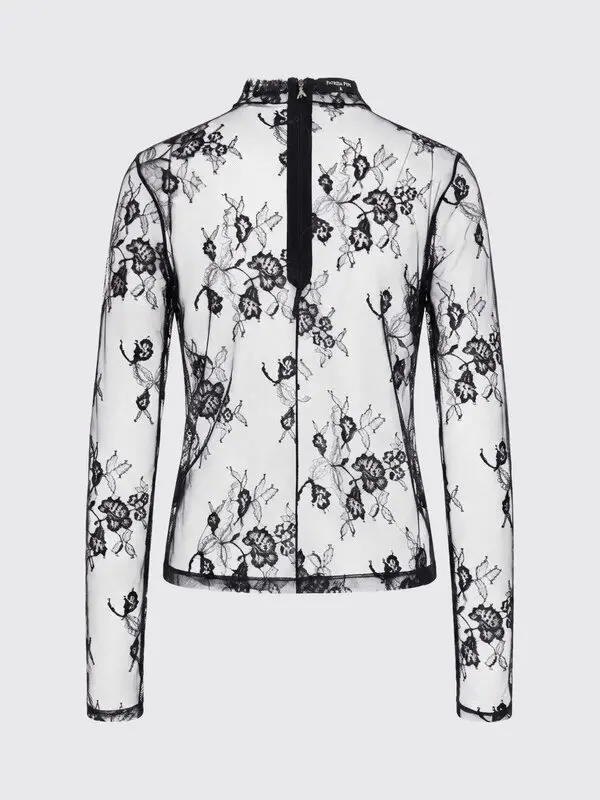 Patrizia Pepe Sheer Floral Lace Long-sleeved Turtleneck Top