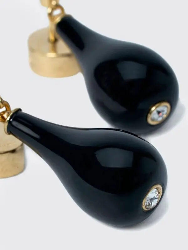 TOTEME Teardrop Pendant Earrings In Brass With Inset Crystals - Black