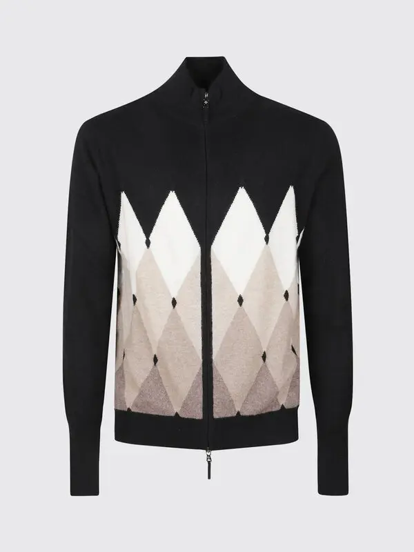 BALLANTYNE Argyle Pattern 100% Cashmere Zip Cardigan - Fa01