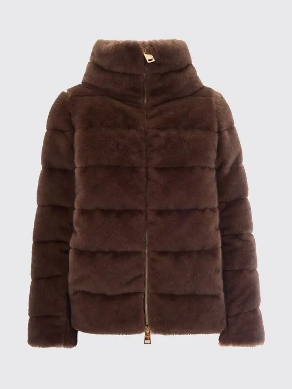 Herno Short Faux Fur Jacket With High Neck And Zip - Earth