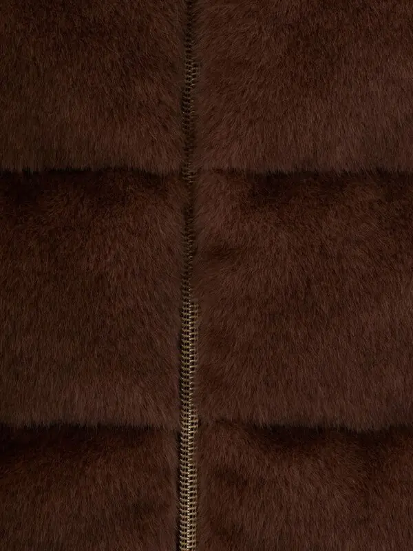 Herno Short Faux Fur Jacket With High Neck And Zip - Earth