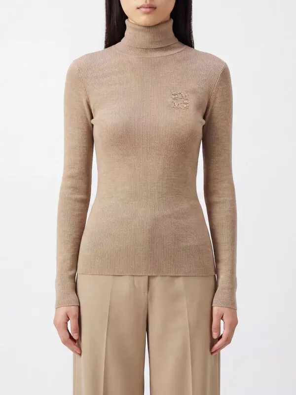 Max Mara Ribbed Wool Slim Fit Turtleneck Sweater - Camel