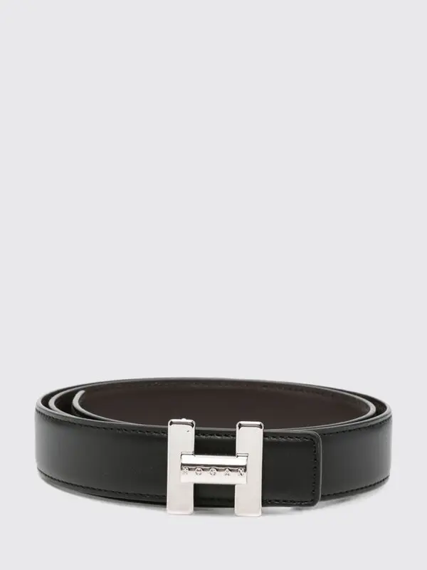 Hogan Smooth Calf Leather Belt With H Monogram Buckle - Black