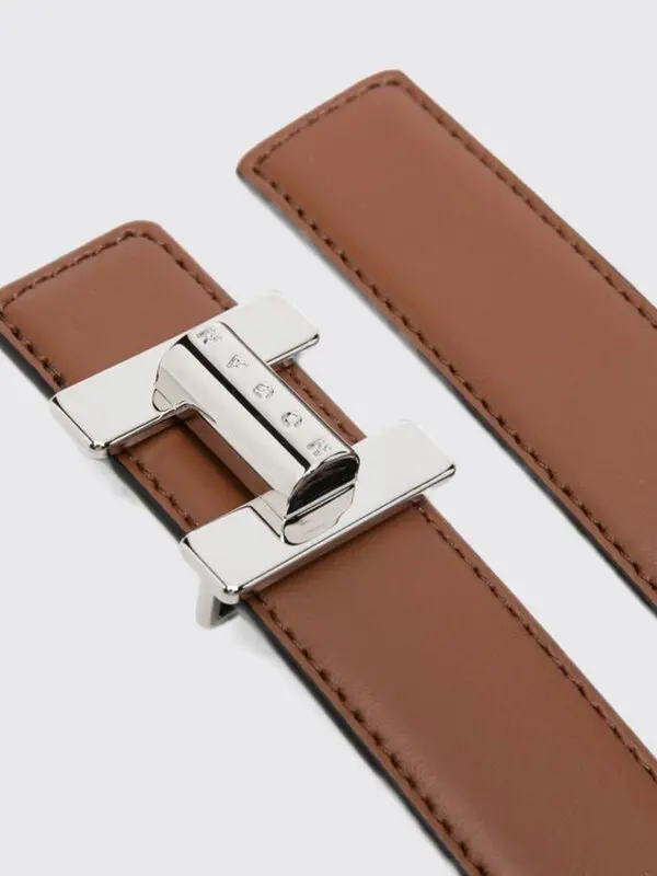 Hogan Smooth Calf Leather Belt With H Monogram Buckle - Cocoa