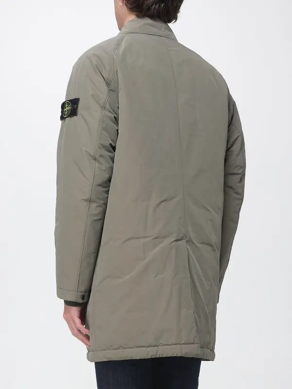 Stone Island Single-breasted Knee-length Trench Coat In Nylon With Logo Patch - Green