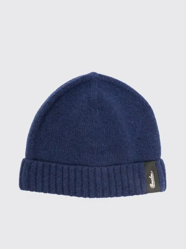 Borsalino Cashmere Beanie Hat With Cuffed Brim And Logo Patch - Navy
