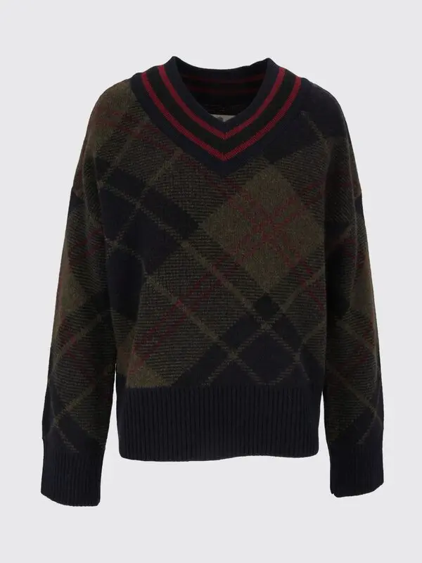 Barbour Check Wool Blend Relaxed Fit V-neck Sweater - Multicolor