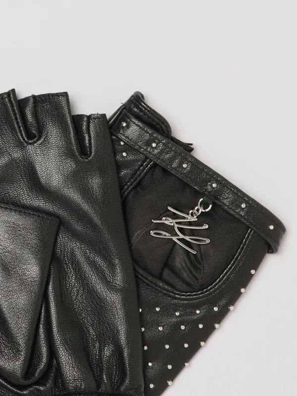 Karl Lagerfeld Goat Leather Gloves With Embroidered Monogram And Pearls