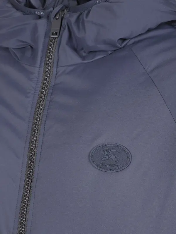 Burberry Hooded Nylon Windbreaker Jacket With Ekd Logo - Navy