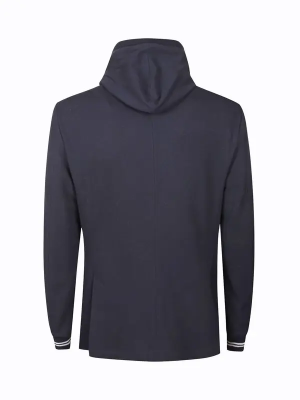 Eleventy Single-breasted Cotton Blazer With Hood And Contrast Piping - Blue