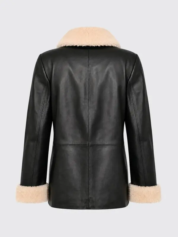 Liviana Conti Double-breasted Leather Coat With Fur Collar And Cuffs