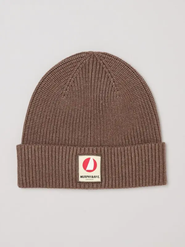 MURPHY&NYE Cotton Beanie Hat With A Turn-up Cuff And Logo Patch - Grey