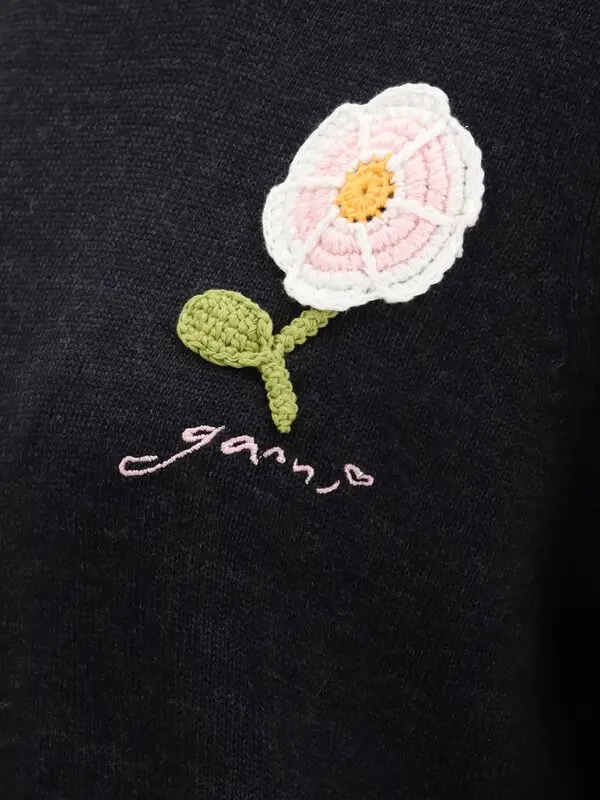GANNI Crewneck Merino Wool Sweater With Decorative Macramé Lace Inserts