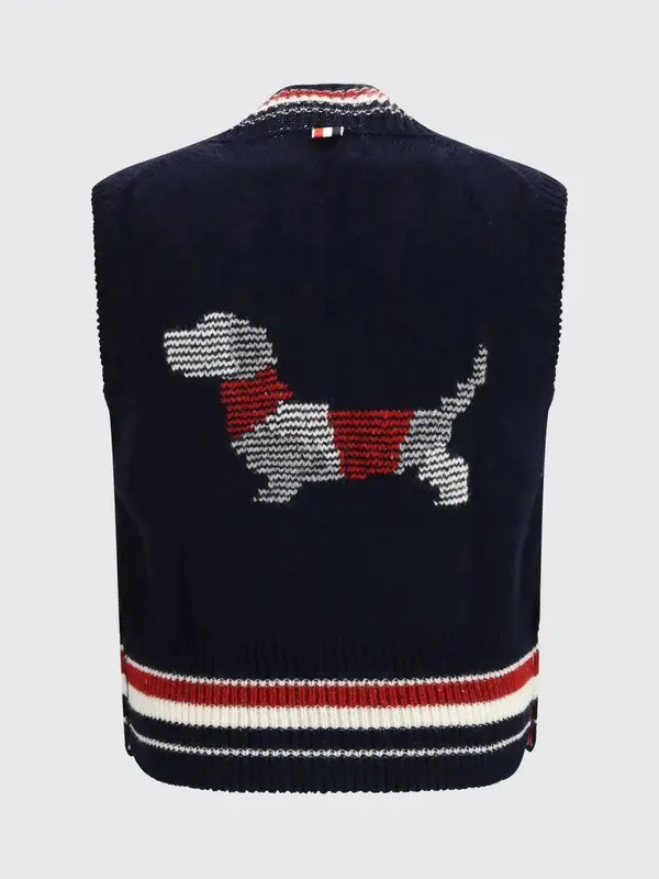 Thom Browne Striped Graphic V-neck Wool Blend Knit Vest