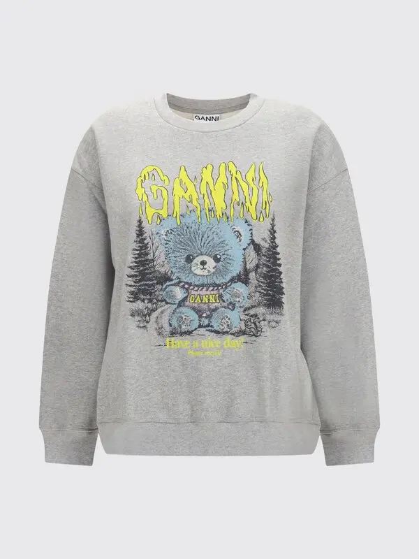 GANNI Crewneck Sweatshirt In Cotton With A Graffiti-style Teddy Bear Print
