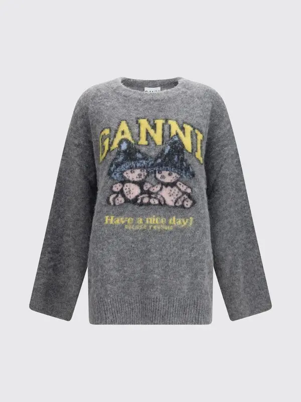 GANNI Crewneck Sweater In An Alpaca Blend With A Contrasting Graphic Jacquard Logo