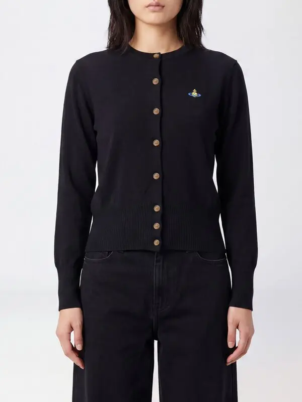 VIVIENNE WESTWOOD Crewneck Merino Wool Cardigan With Embroidered Orb Logo - Black