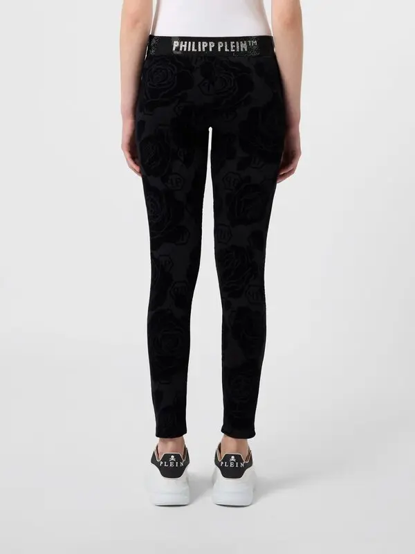 Philipp Plein Skinny Leggings With Floral Embroidery And Rhinestone Details
