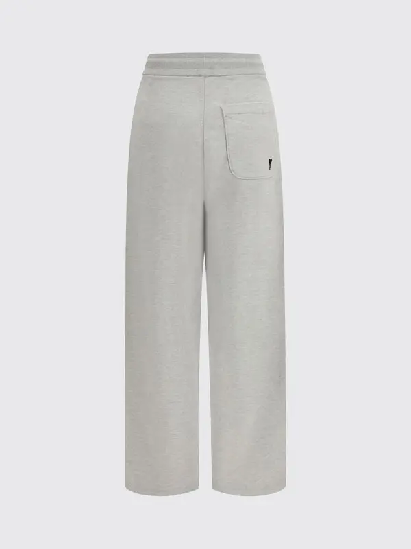 AMI Paris Wide Leg Cotton Jogging Pants With Rear Embroidered Monogram - Grey