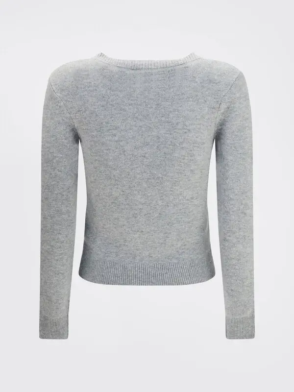 SELF-PORTRAIT V-neck Merino Wool Blend Sweater With Embroidered Flower