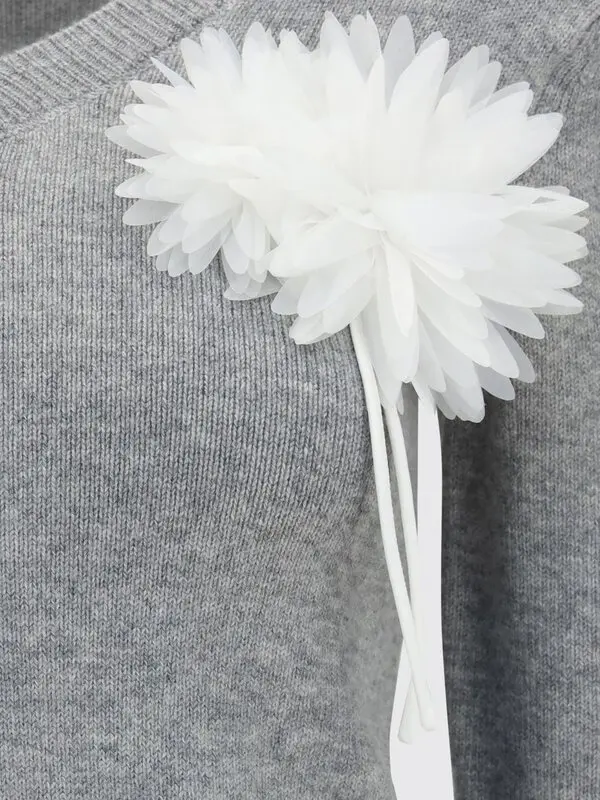 SELF-PORTRAIT V-neck Merino Wool Blend Sweater With Embroidered Flower