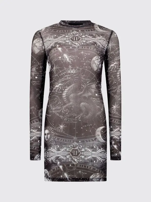 Philipp Plein Zodiaco Sheath Mini Dress With A Graphic Print And Hexagon Logo