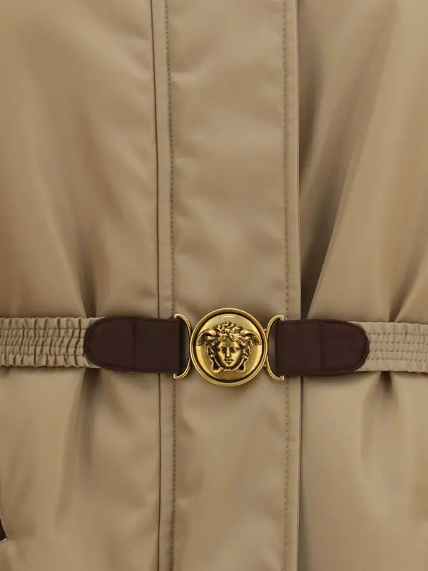 Versace Bi Padded Nylon Shirt Jacket With Medusa Belt - Cocoa