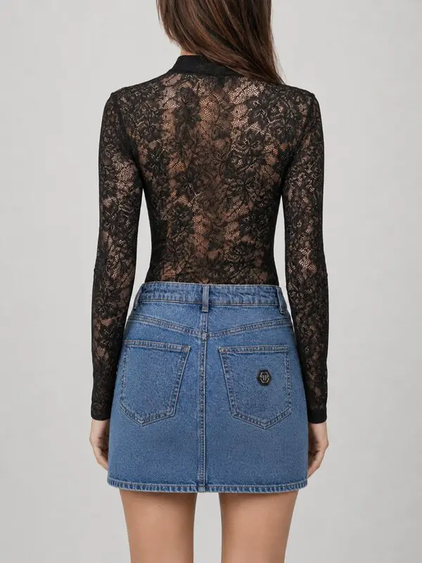 Philipp Plein High-neck Long-sleeved Lace Bodysuit With Slim Fit