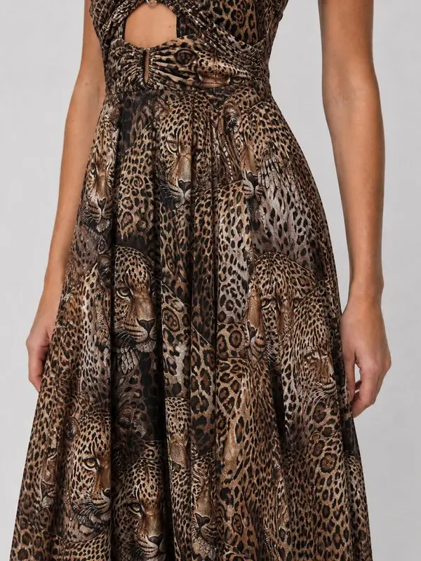Philipp Plein Flared Long Dress With Animal Print And Off-the-shoulder Design