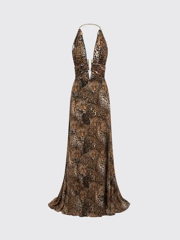 Philipp Plein Flared Long Dress With Animal Print And Off-the-shoulder Design