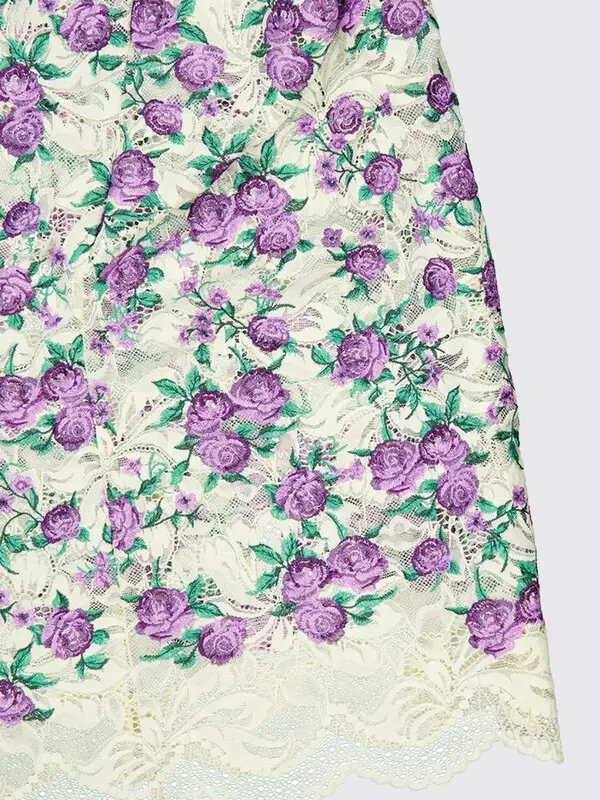 Rabanne Floral Print Long Dress With Lace Inserts On The Neckline