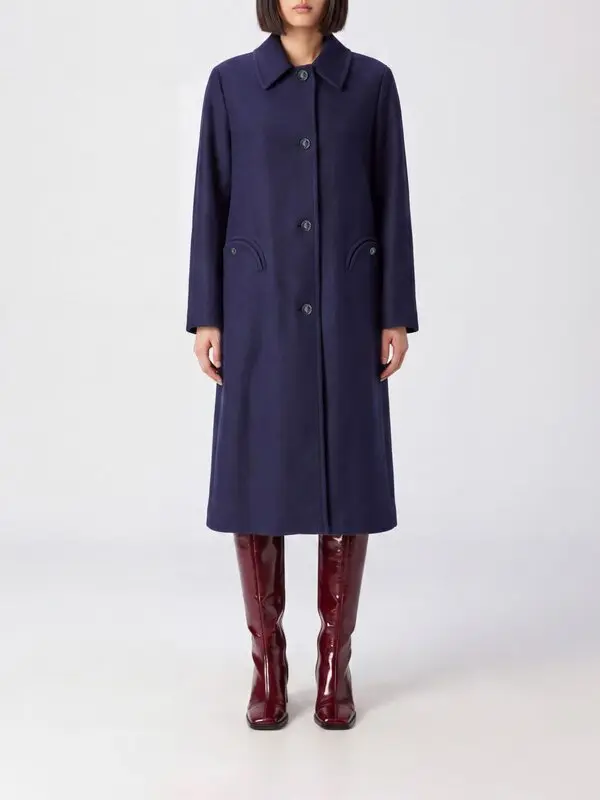BLAZÉ MILANO Single-breasted Long Merino Wool Coat With Classic Collar - Navy