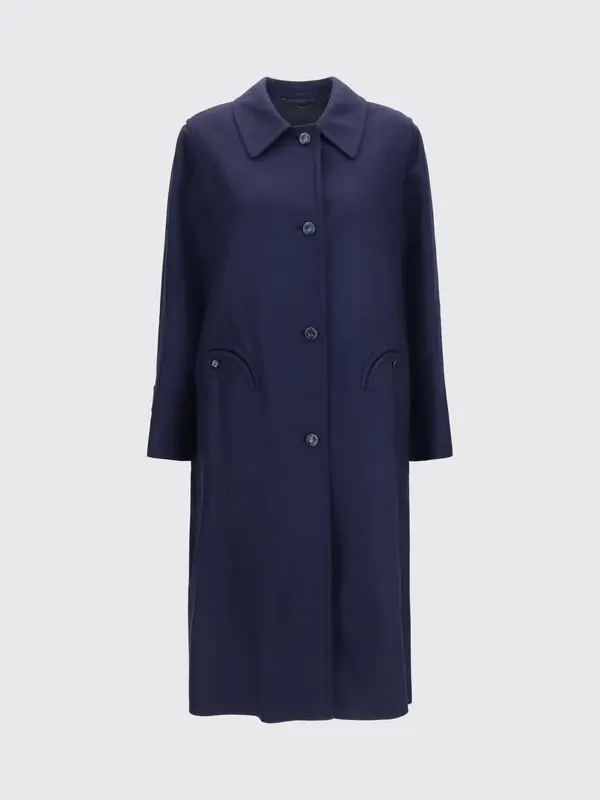 BLAZÉ MILANO Single-breasted Long Merino Wool Coat With Classic Collar - Navy