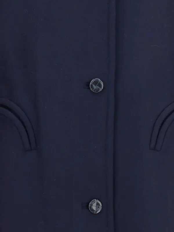 BLAZÉ MILANO Single-breasted Long Merino Wool Coat With Classic Collar - Navy