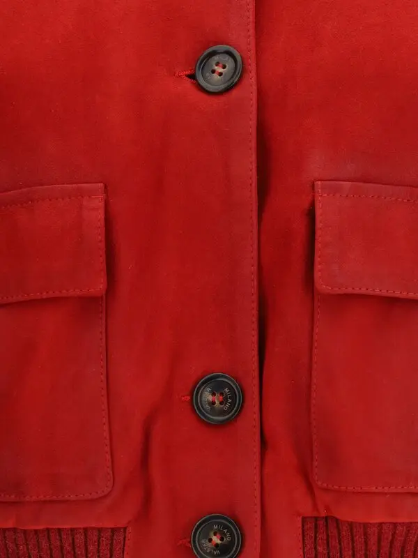 VALSTAR Shirt-style Suede Bomber Jacket With Classic Collar - Red