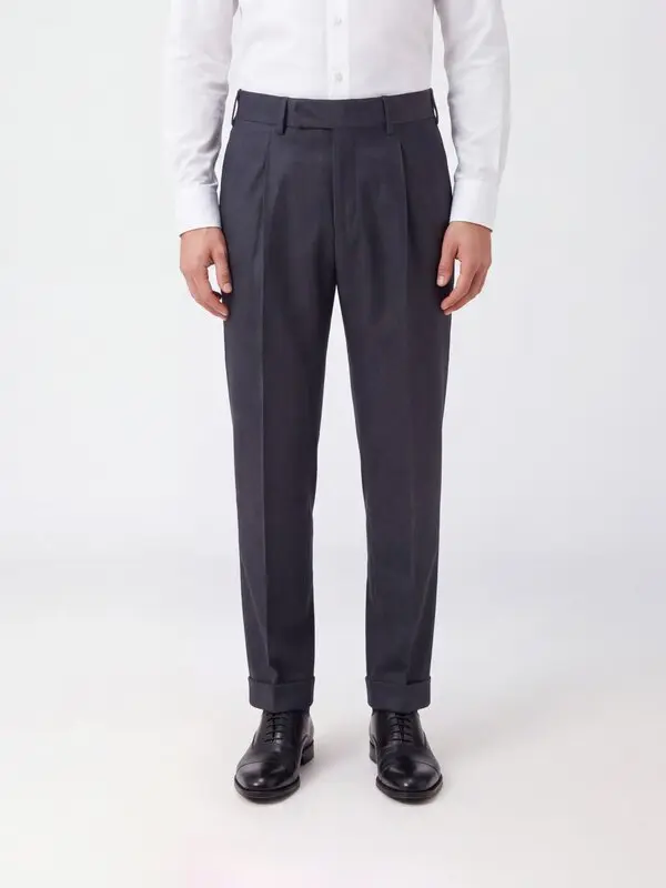 PT TORINO Slim Fit Wool Tailored Trousers With Off-center Closure - Grey