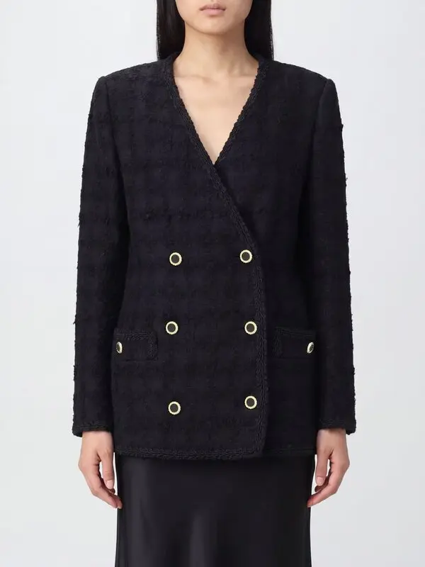 Alessandra Rich Double-breasted Bouclé Blazer With Metallic Buttons