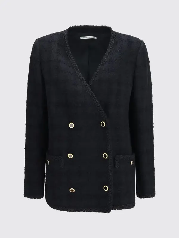 Alessandra Rich Double-breasted Bouclé Blazer With Metallic Buttons