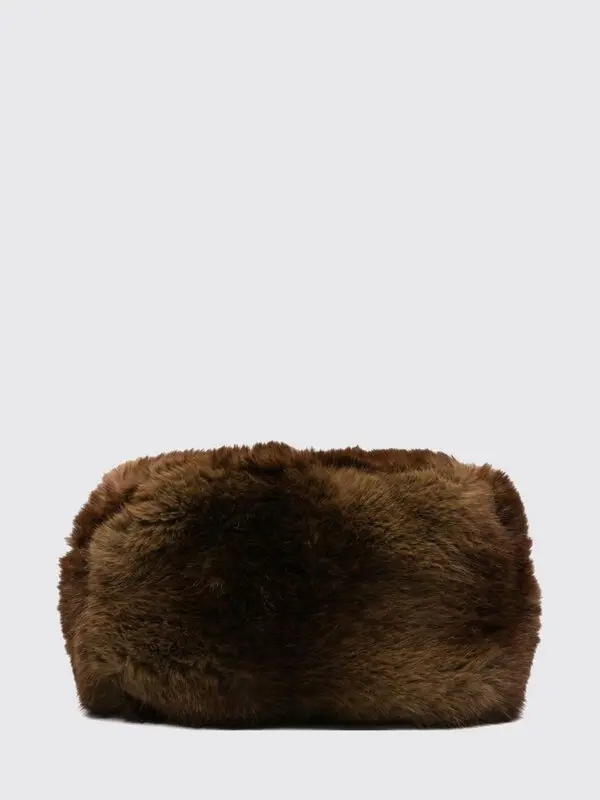 Apparis Rectangular Faux Fur Beauty Case With Zip Closure - Brown