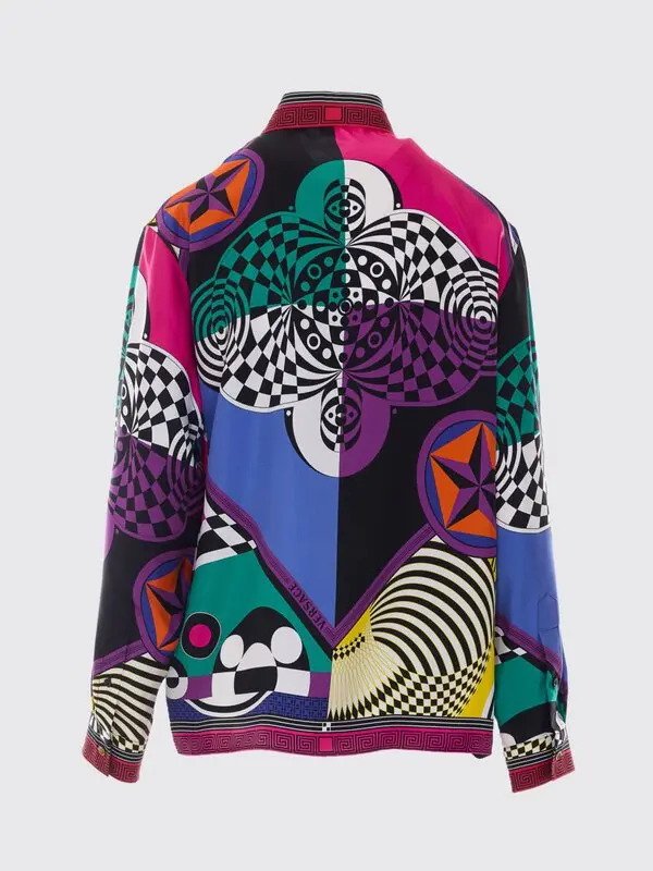 Versace Optical Print Pure Silk Shirt With French Collar