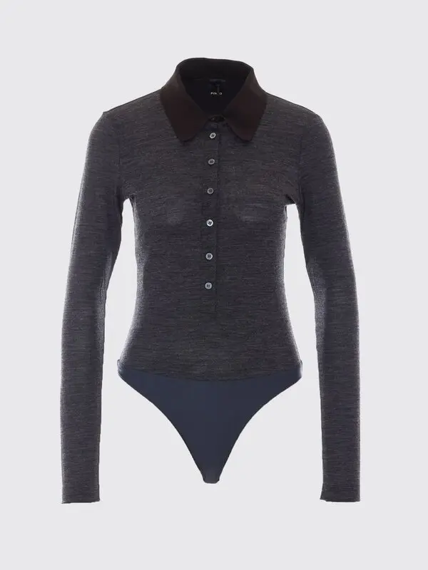 Pinko Slim Fit Wool Blend Long-sleeved Polo Top With Buttons