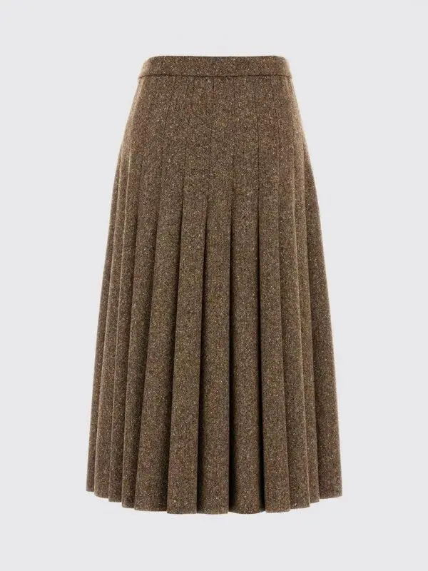 Brunello Cucinelli Pleated Wool Blend Full Midi Skirt - Dark